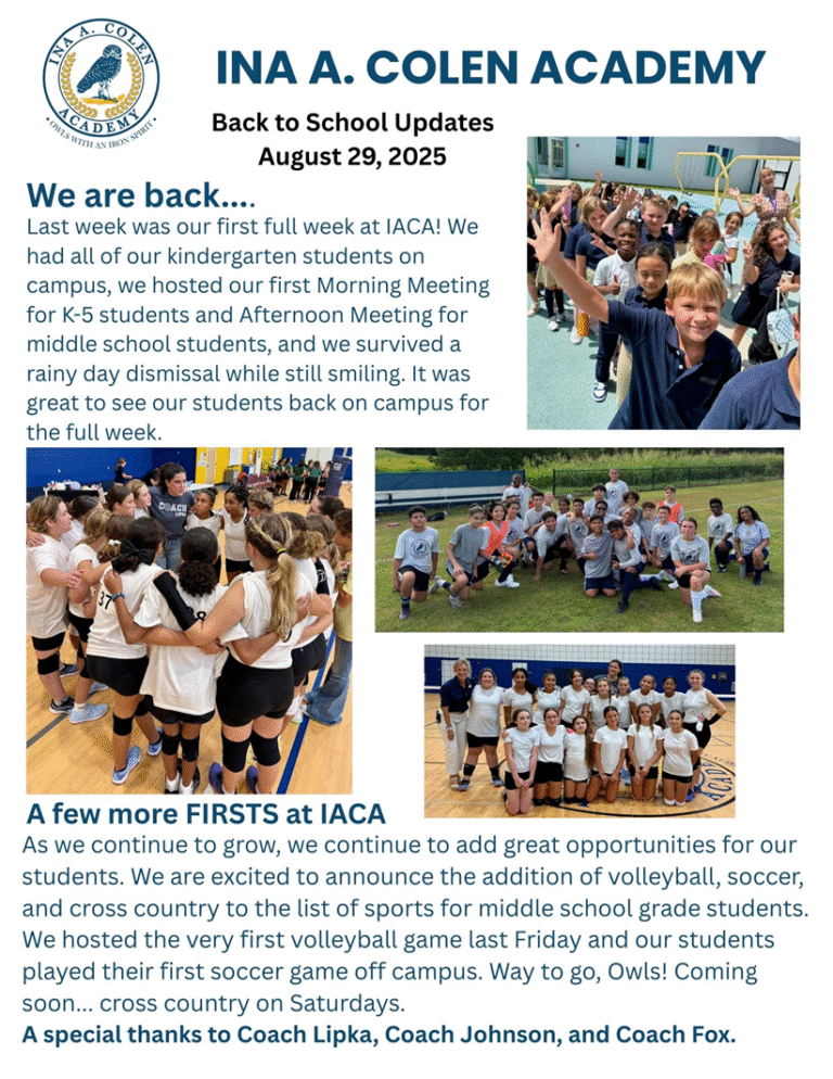 August 2025 Newsletter – IACAFL – Ina A Colen Academy